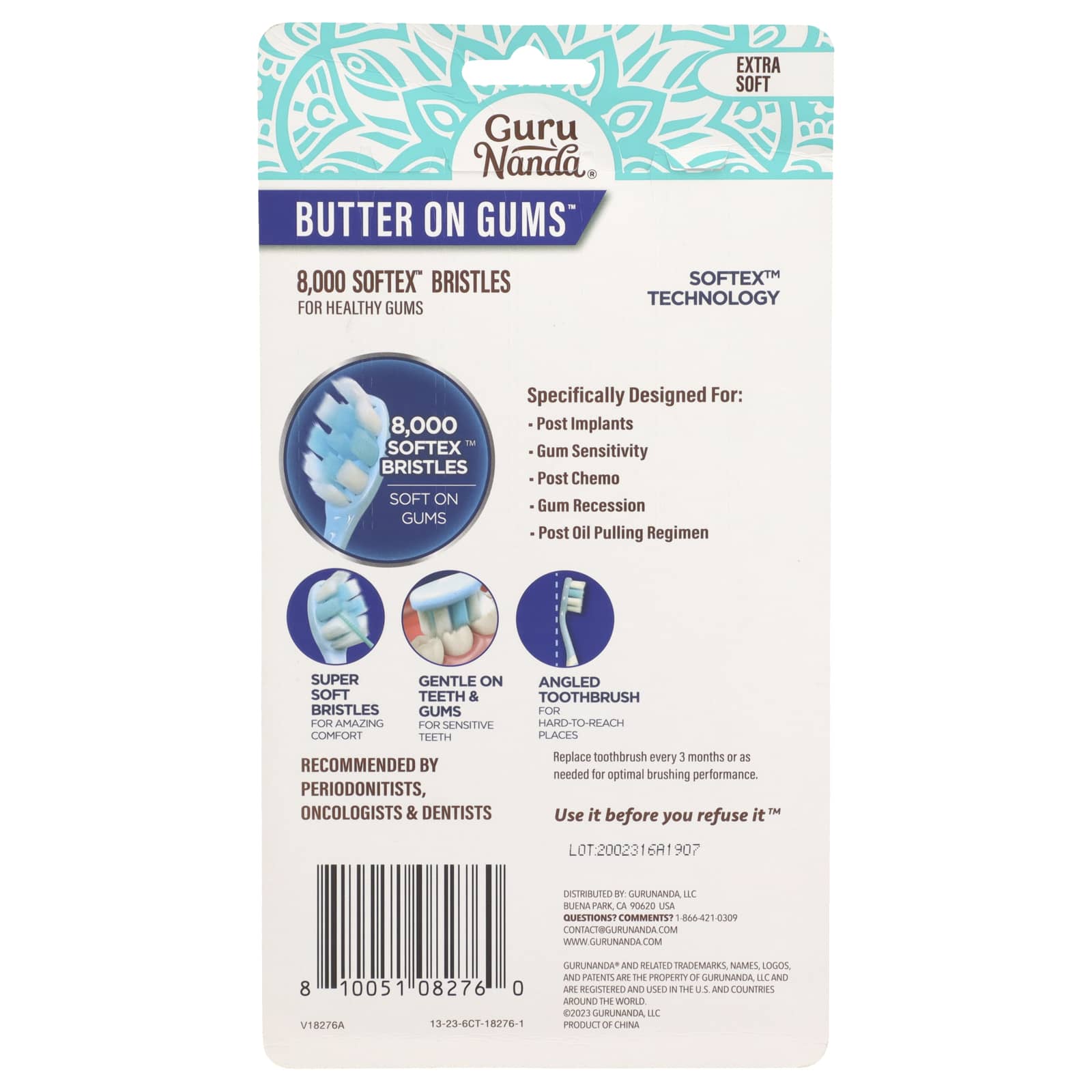 GuruNanda, Bristle Toothbrush Multi-Pack, Extra Soft, 6 Toothbrushes