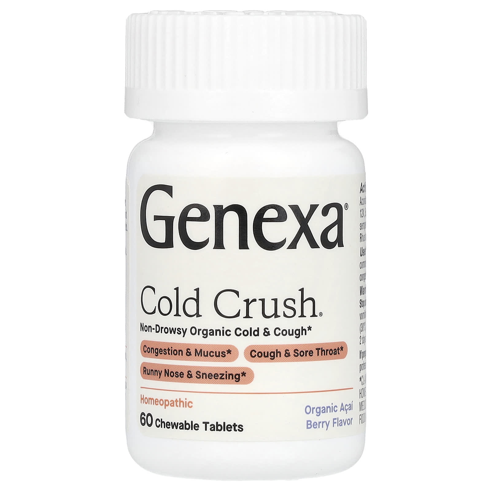 Genexa, Cold Crush®, Non-Drowsy Organic Cold & Cough, Organic Acai ...