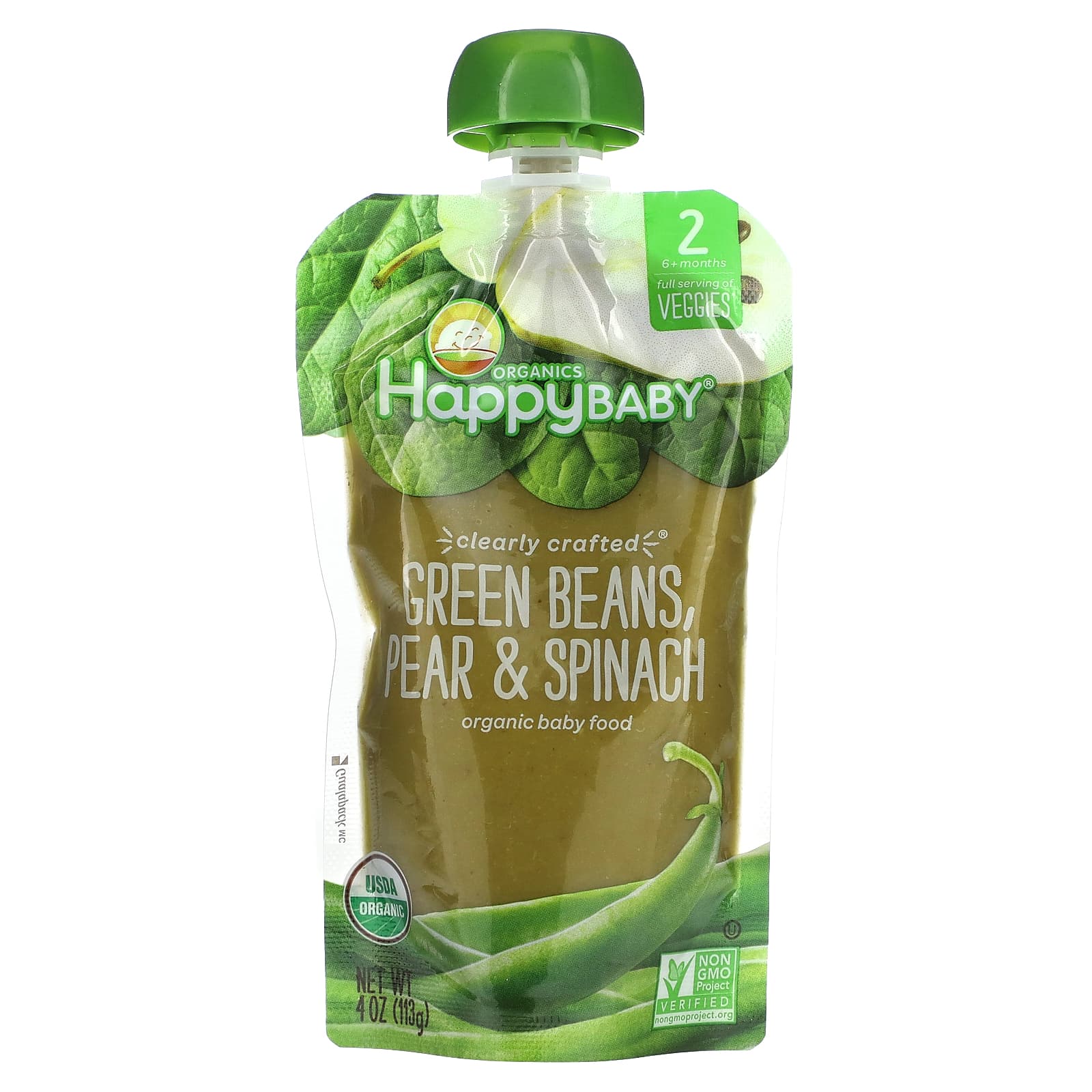 Happy Family Organics, Happy Baby, Clearly Crafted, 6+ Months, Green Beans, Pear & Spinach, 4 oz ...
