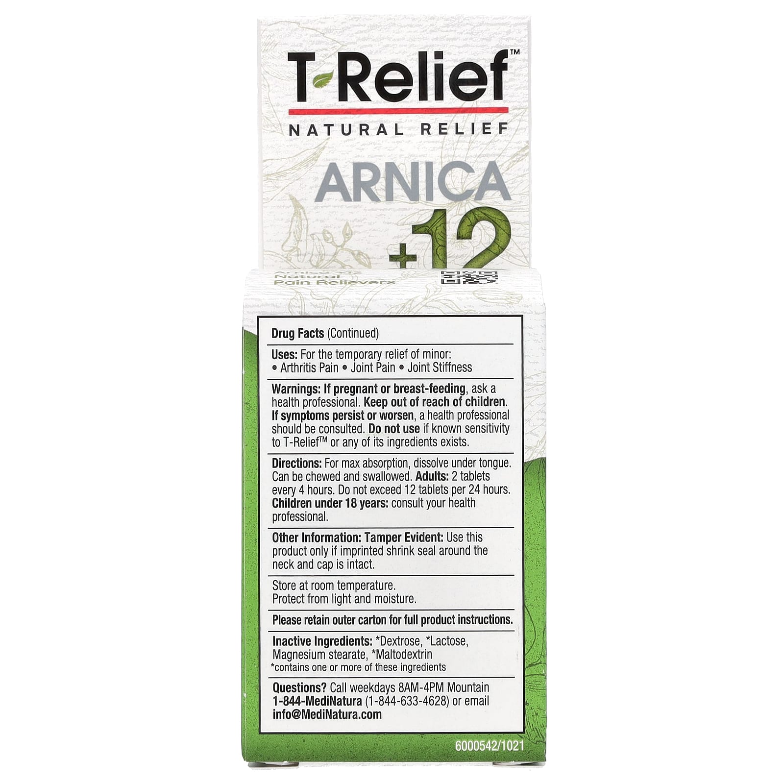 MediNatura, T-Relief, Arnica +12, Arthritis Pain Relief, 100 Tablets