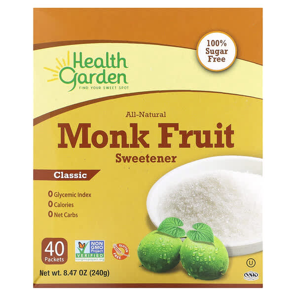 Health Garden, All-Natural Monk Fruit Sweetener, Classic, 40 Packets, 0 ...