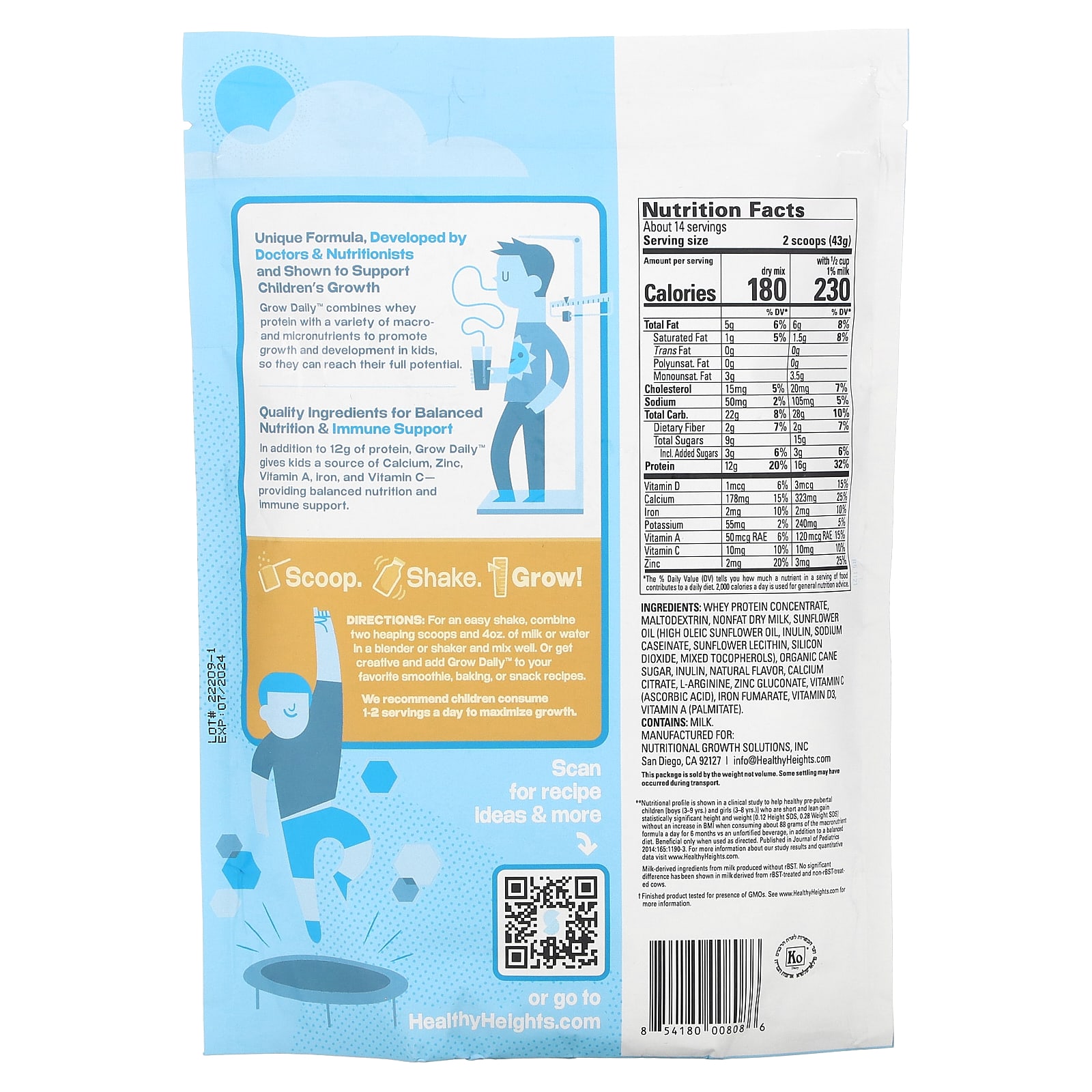 Healthy Heights, Grow Daily, Whey Protein & Nutrition Mix, For Kids 3 ...