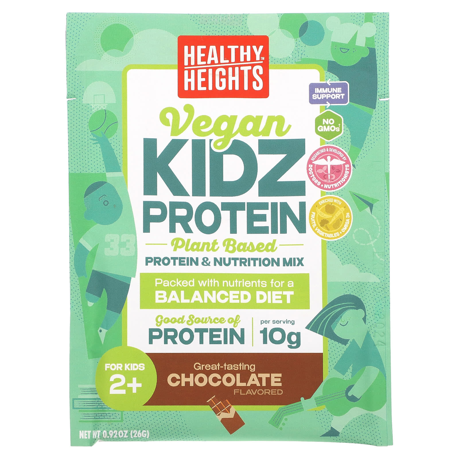 Healthy Heights, Vegan Kidz Protein, For Kids 2+, Chocolate, 10 Single ...