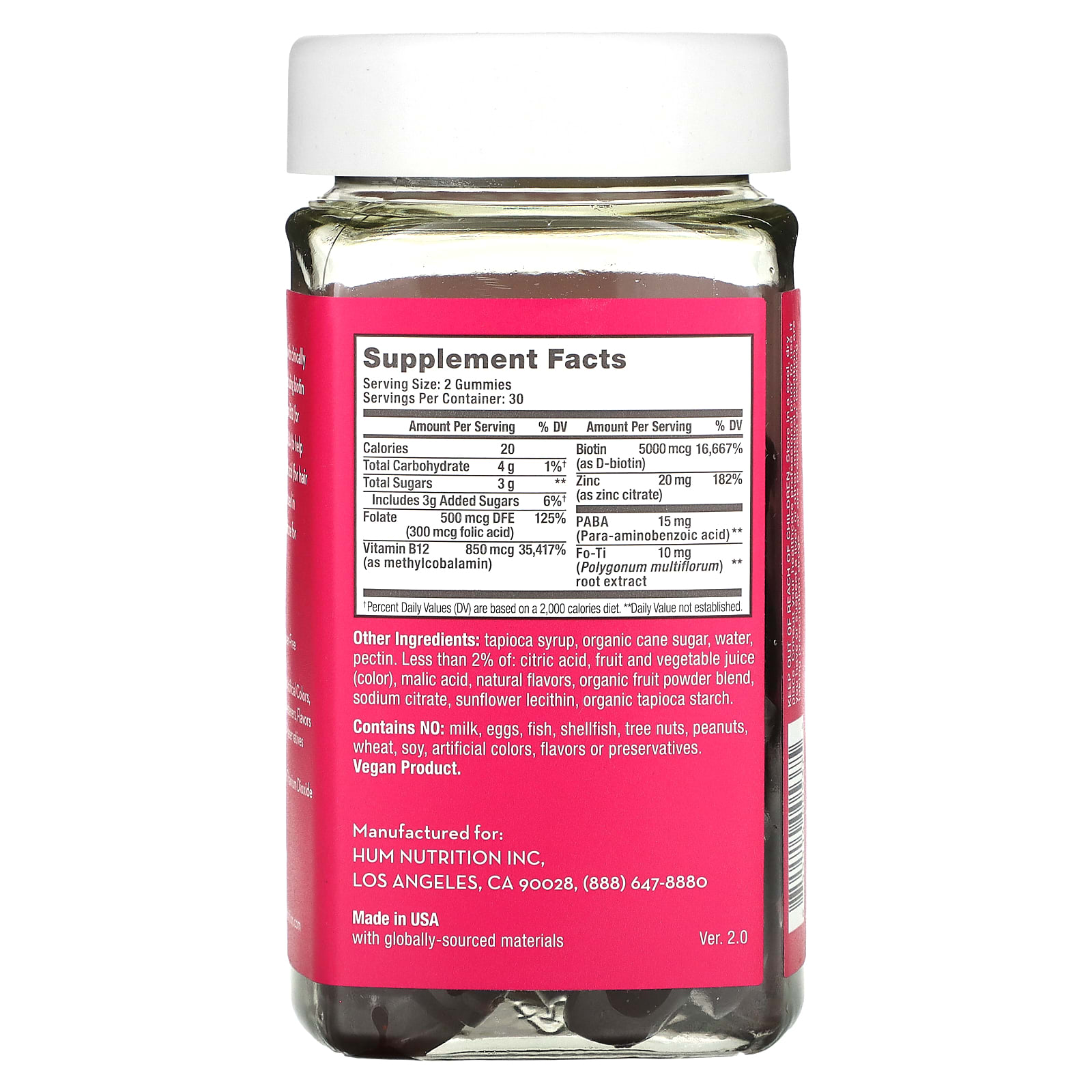 HUM Nutrition, Hair Strong Gummies, Strawberry, 60 Vegan Gummies