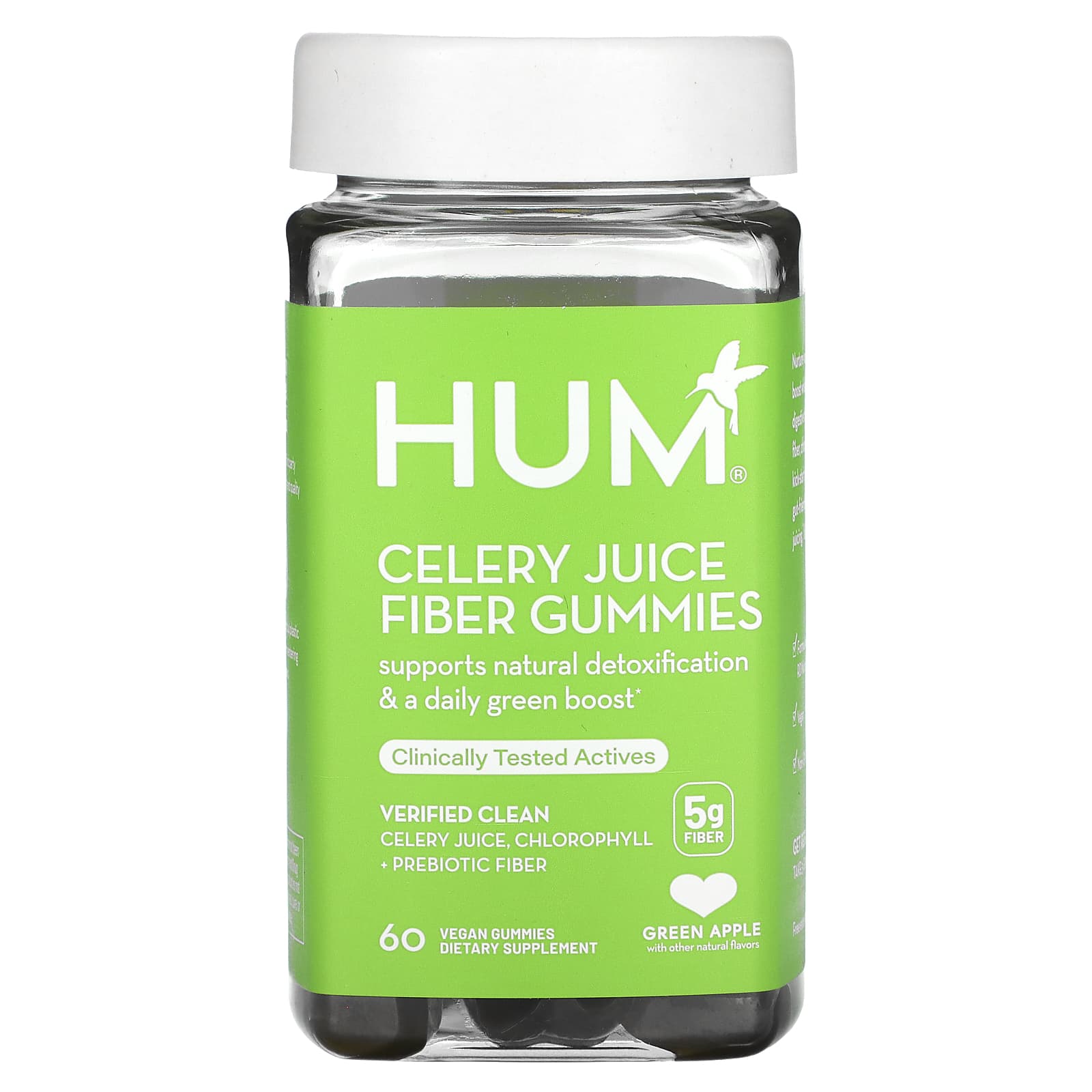 HUM Nutrition, Celery Juice Fiber Gummies, Green Apple, 5 g, 60 Vegan ...