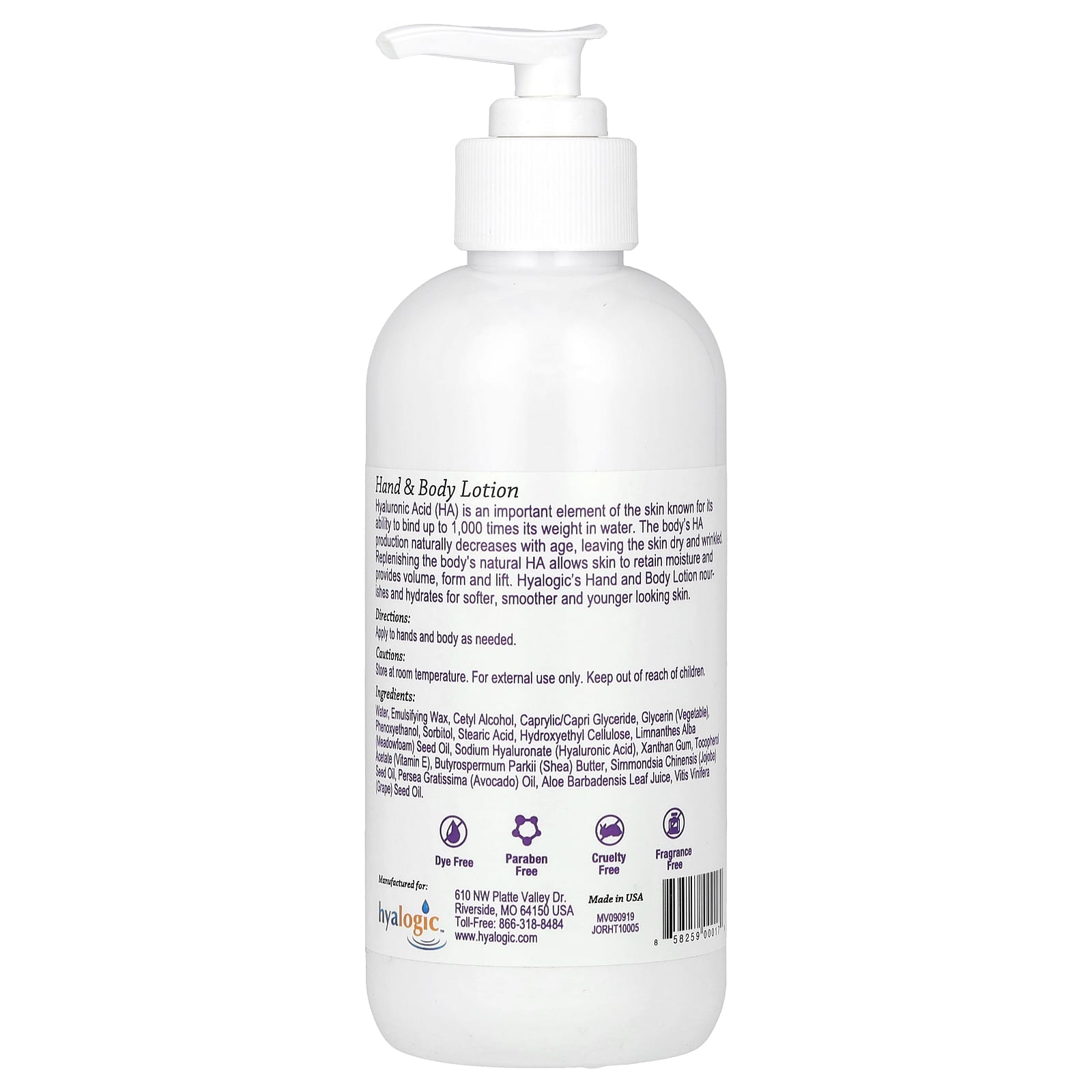 Hyalogic, Hand & Body Lotion with Hyaluronic Acid, Fragrance Free, 10 ...