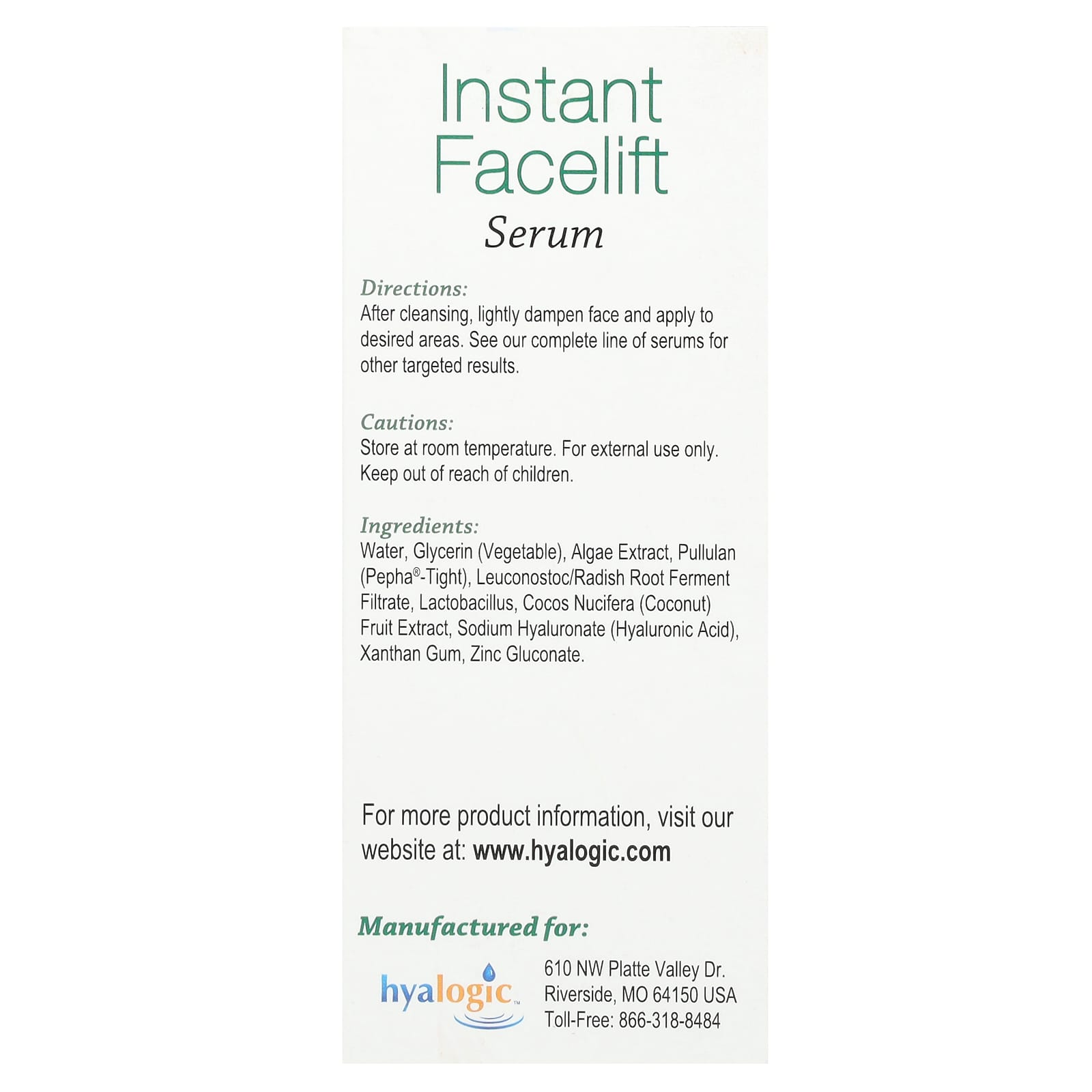 Hyalogic, Instant Facelift Serum with Hyaluronic Acid & Pepha-Tight ...