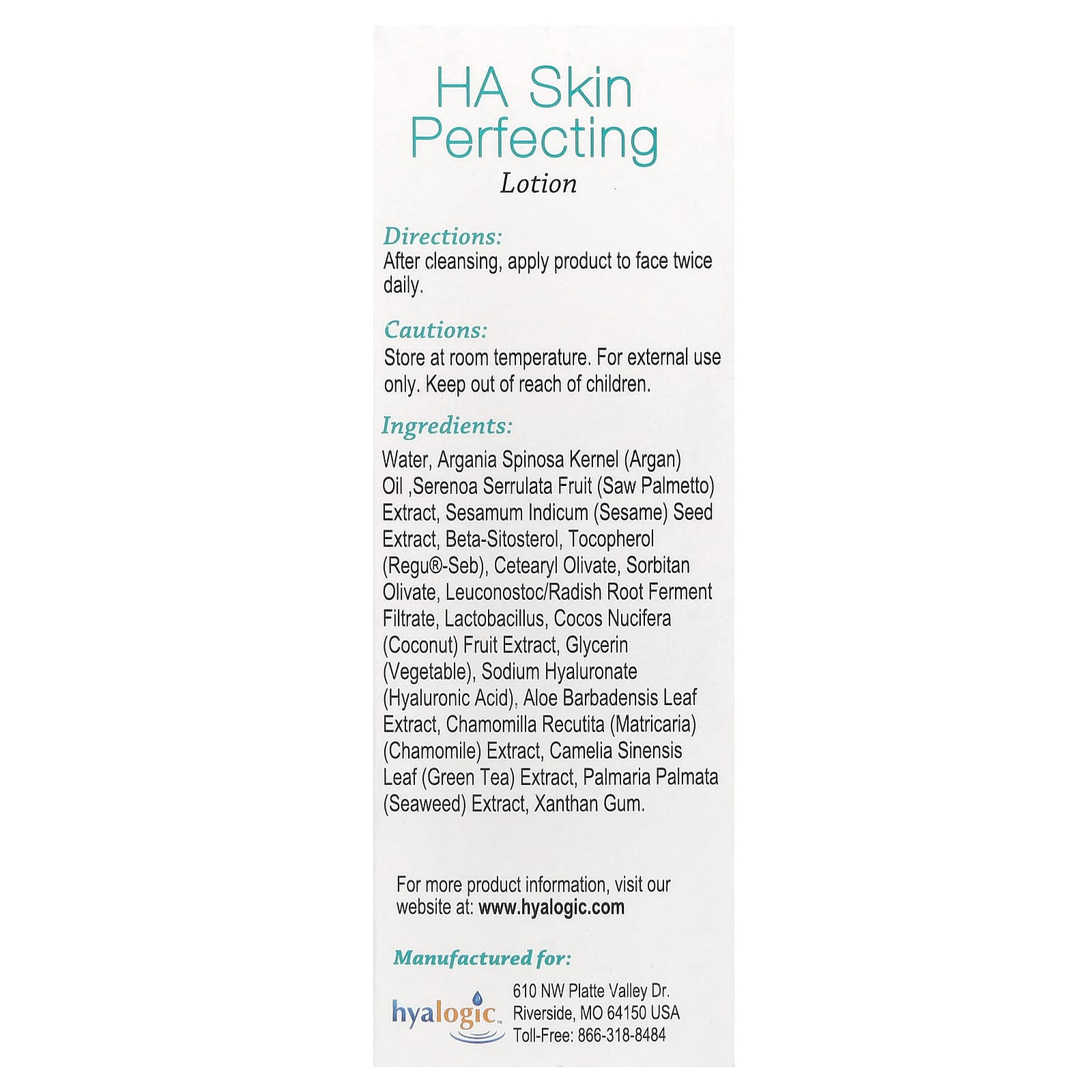 Hyalogic, HA Skin Perfecting Lotion With Hyaluronic Acid, Fragrance ...