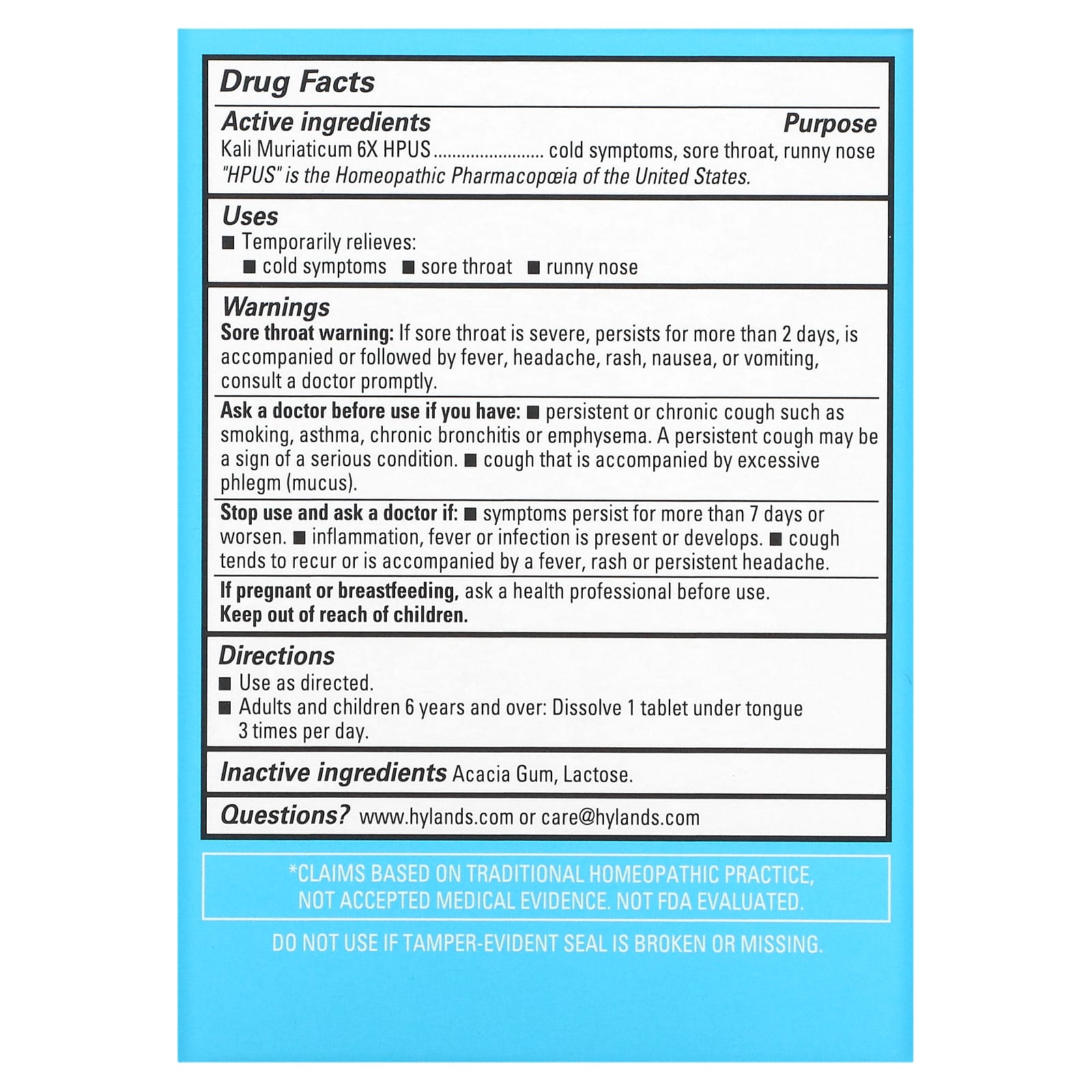 Hyland's Naturals, Cell Salt #5, Kali Mur 6X, 100 Quick-Dissolving ...