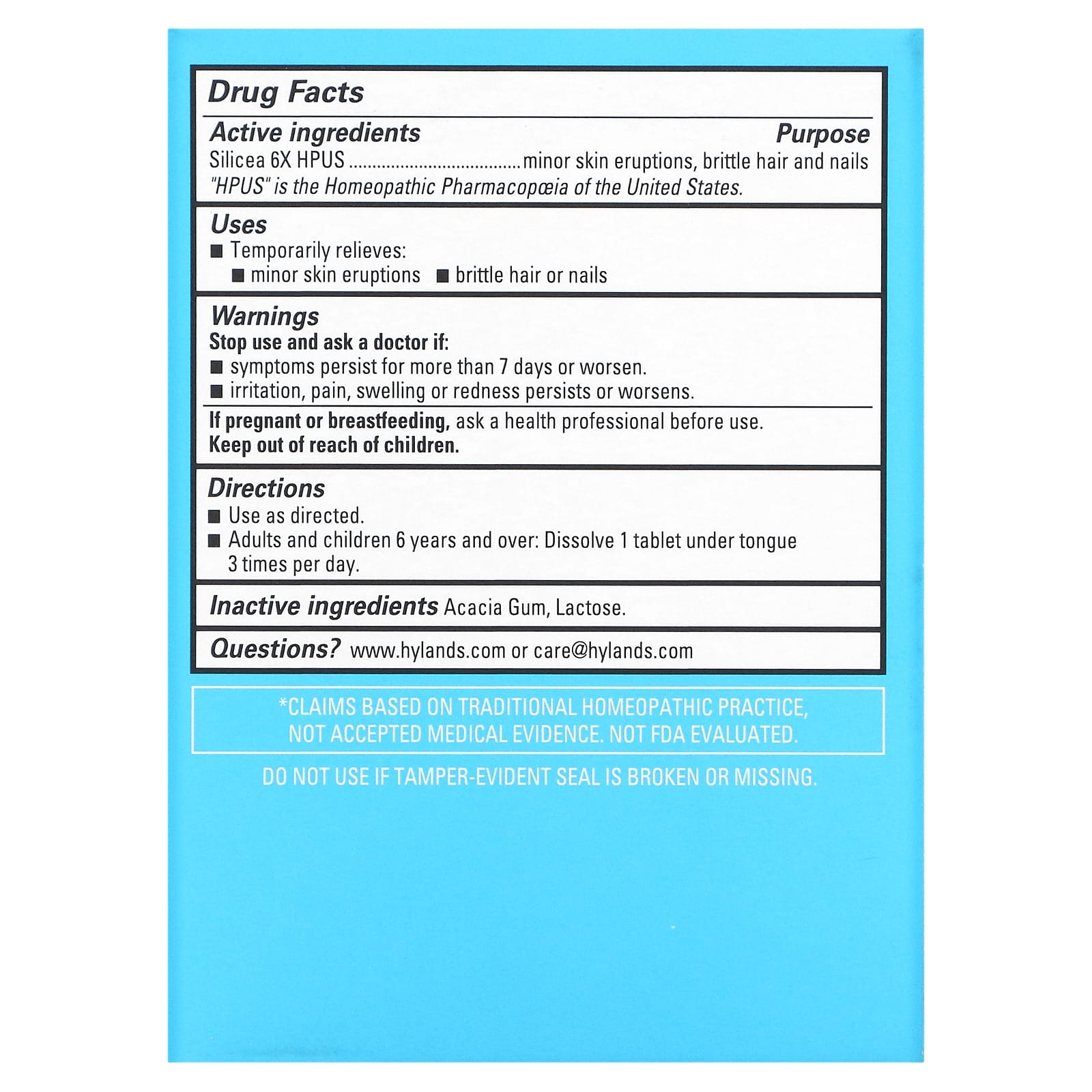 Hyland's Naturals, Cell Salt #12, Silicea 6X, 100 Quick-Dissolving ...