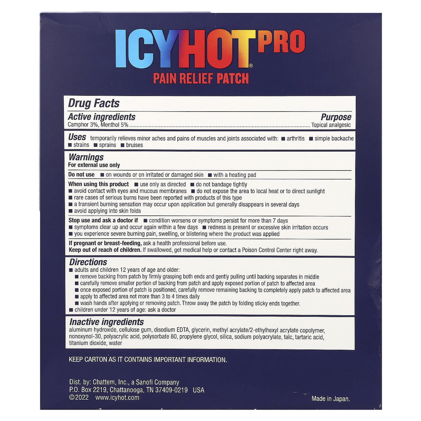 Icy Hot, Pro Pain Relief Patch , 5 Patches