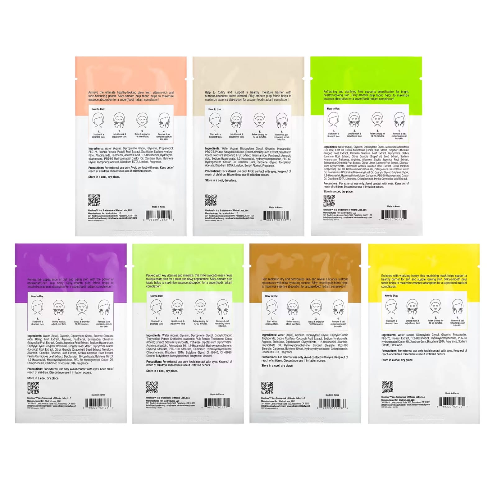 Idealove, Superfood Skin Savior Sheet Masks, Variety, 7 Beauty Sheet ...