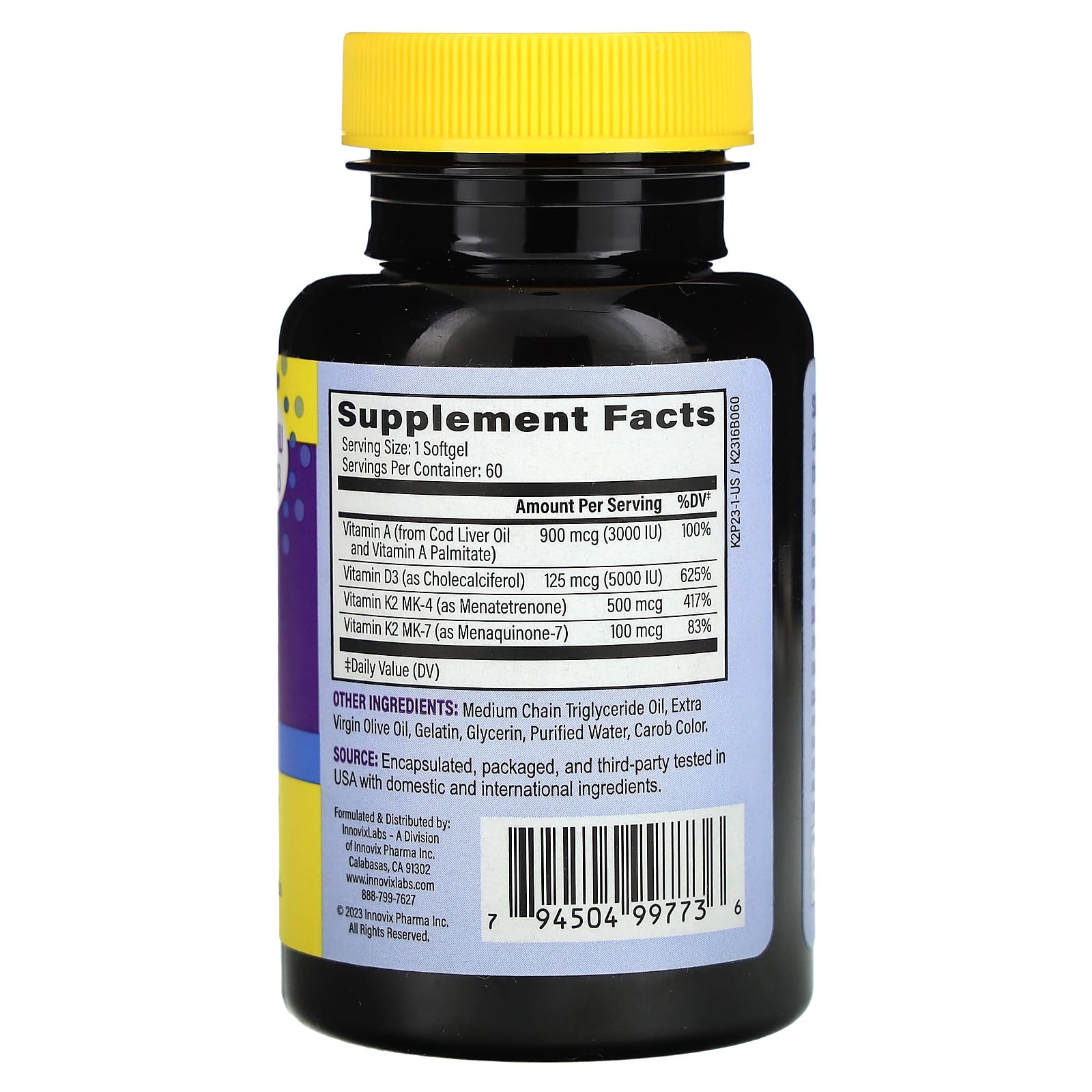 InnovixLabs, Vitamin D3 + K2, 60 Softgels InnovixLabs, Vitamin D3 + K2, 60 Softgels