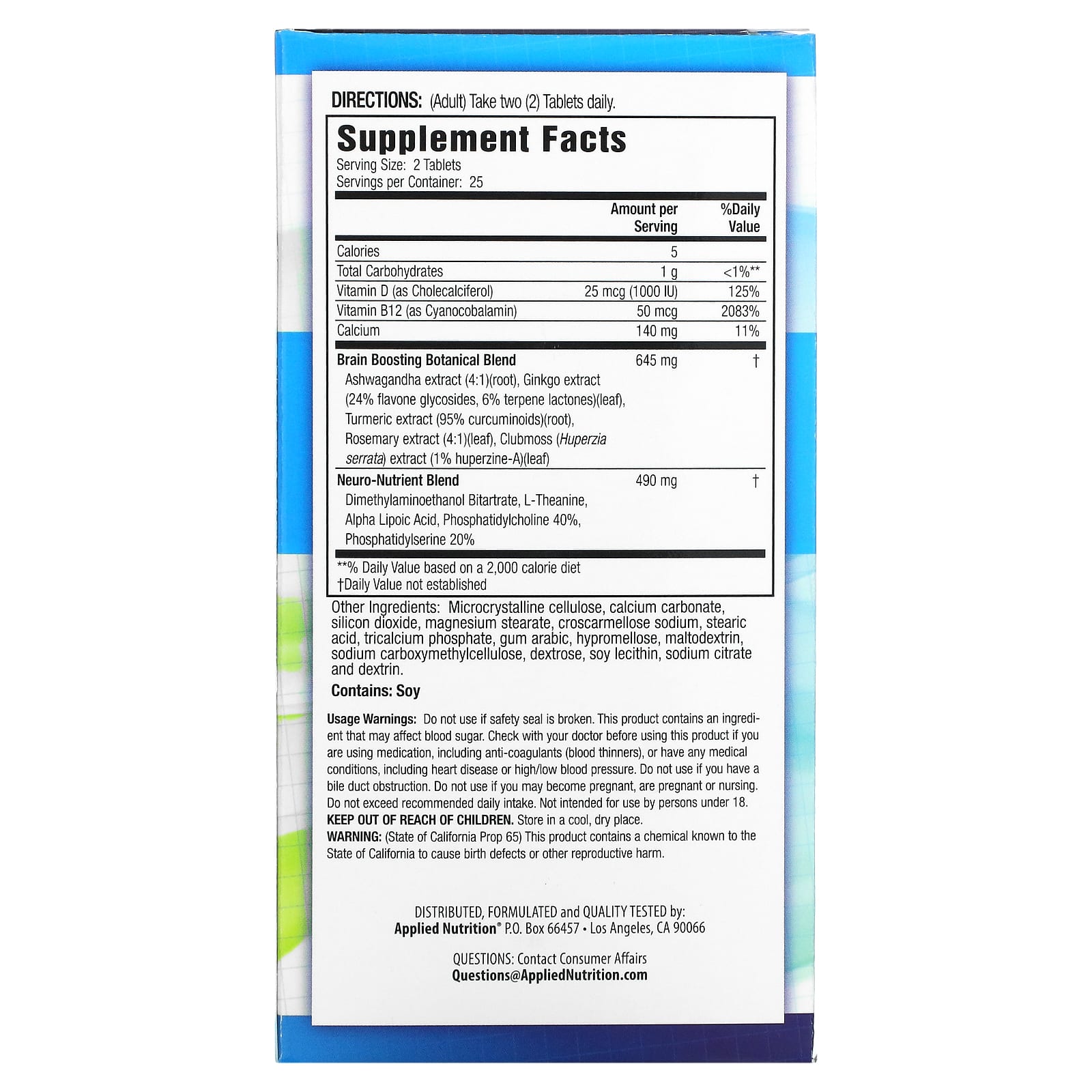 Applied Nutrition, Healthy Brain All-Day Focus, 50 Tablets