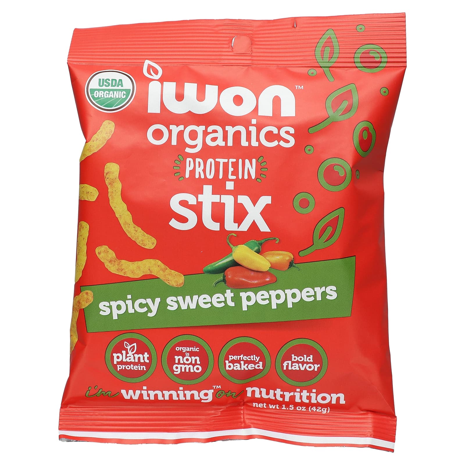 IWON Organics, Organics Protein Stix, Spicy Sweet Peppers, 8 Bags, 1.5 ...