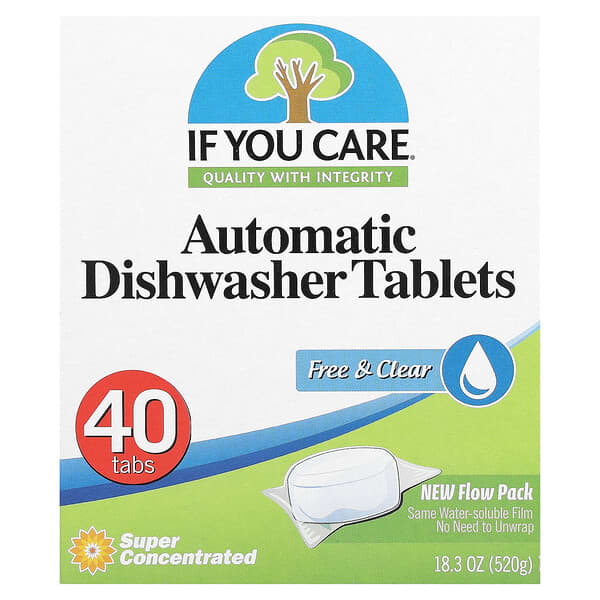 If You Care, Automatic Dishwasher Tablets, Free & Clear, 40 Tabs, 18.3 ...