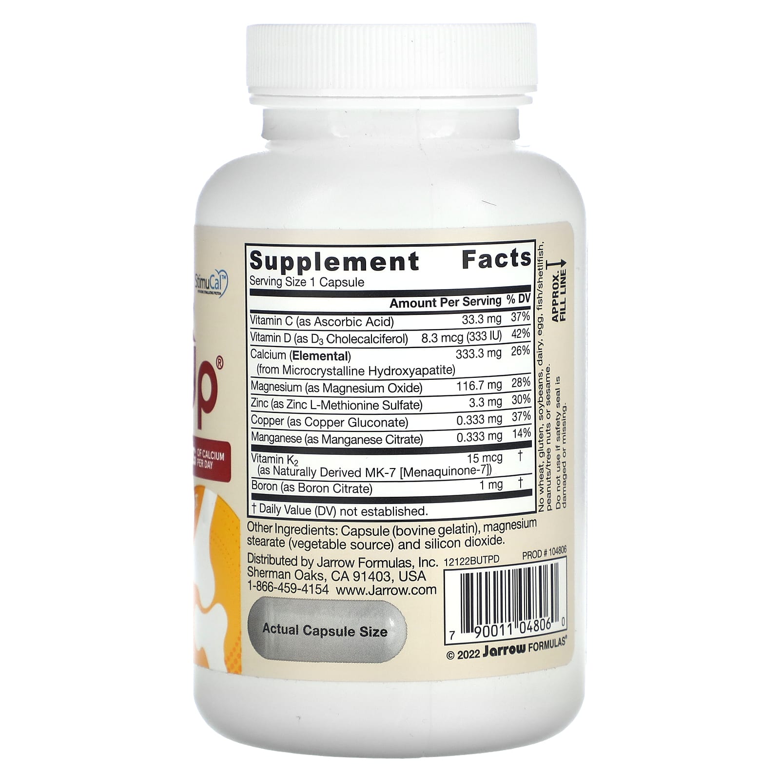 Jarrow Formulas, BoneUp 3 Per-Day, 1,000 mg, 90 Capsules