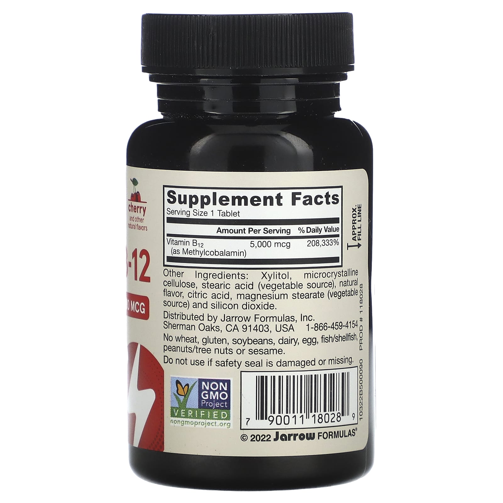 Jarrow Formulas, Vegan Methyl B-12, Maximum Strength, Cherry, 5,000 mcg ...