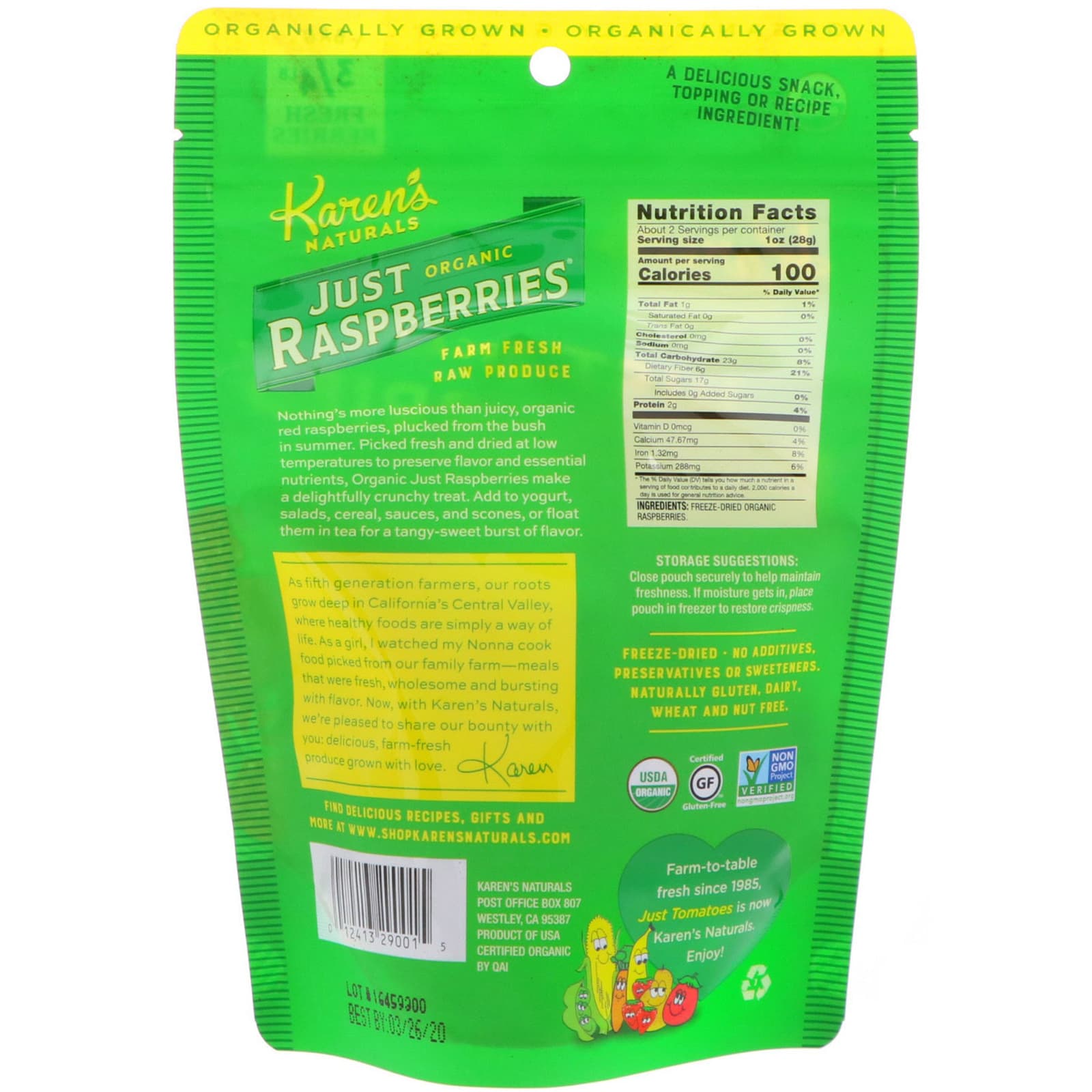 Karen's Naturals, Organic Just Raspberries, 1.5 oz (42 g)