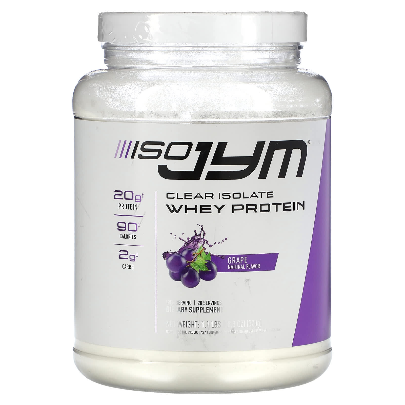 JYM Supplement Science, クリアアイソレート ホエイプロテイン、グレープ、18.3オンス（1.1ポンド）