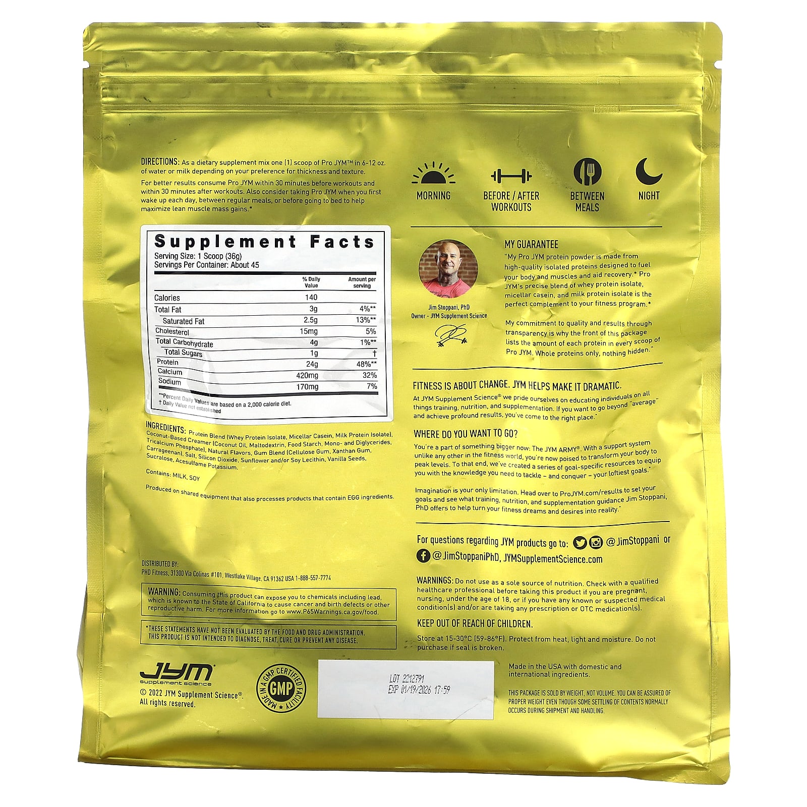 JYM Supplement Science, Pro JYM, Ultra-Premium Protein Blend, Tahitian ...