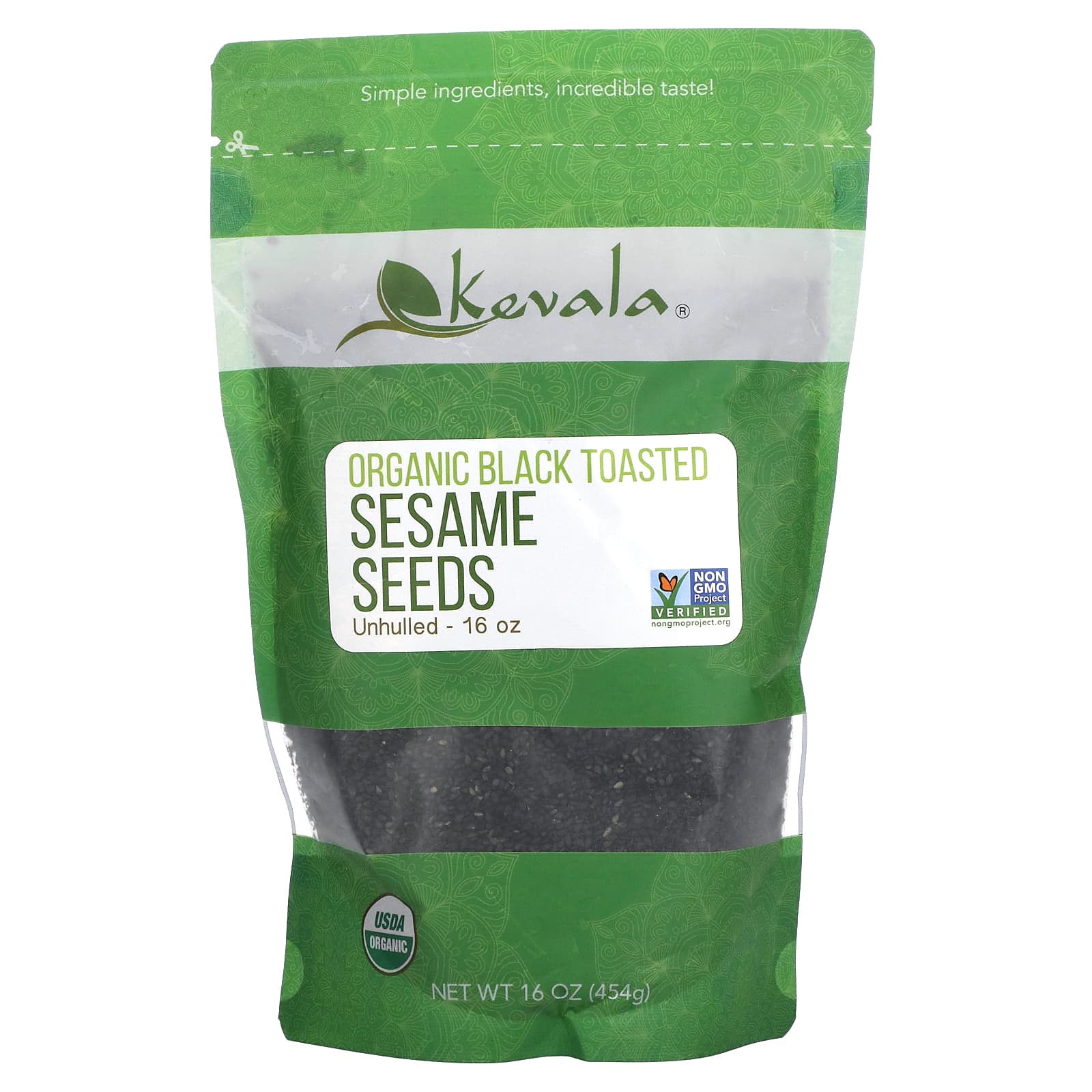 Kevala, Organic Black Toasted Sesame Seeds, Unhulled, 16 oz (454 g)