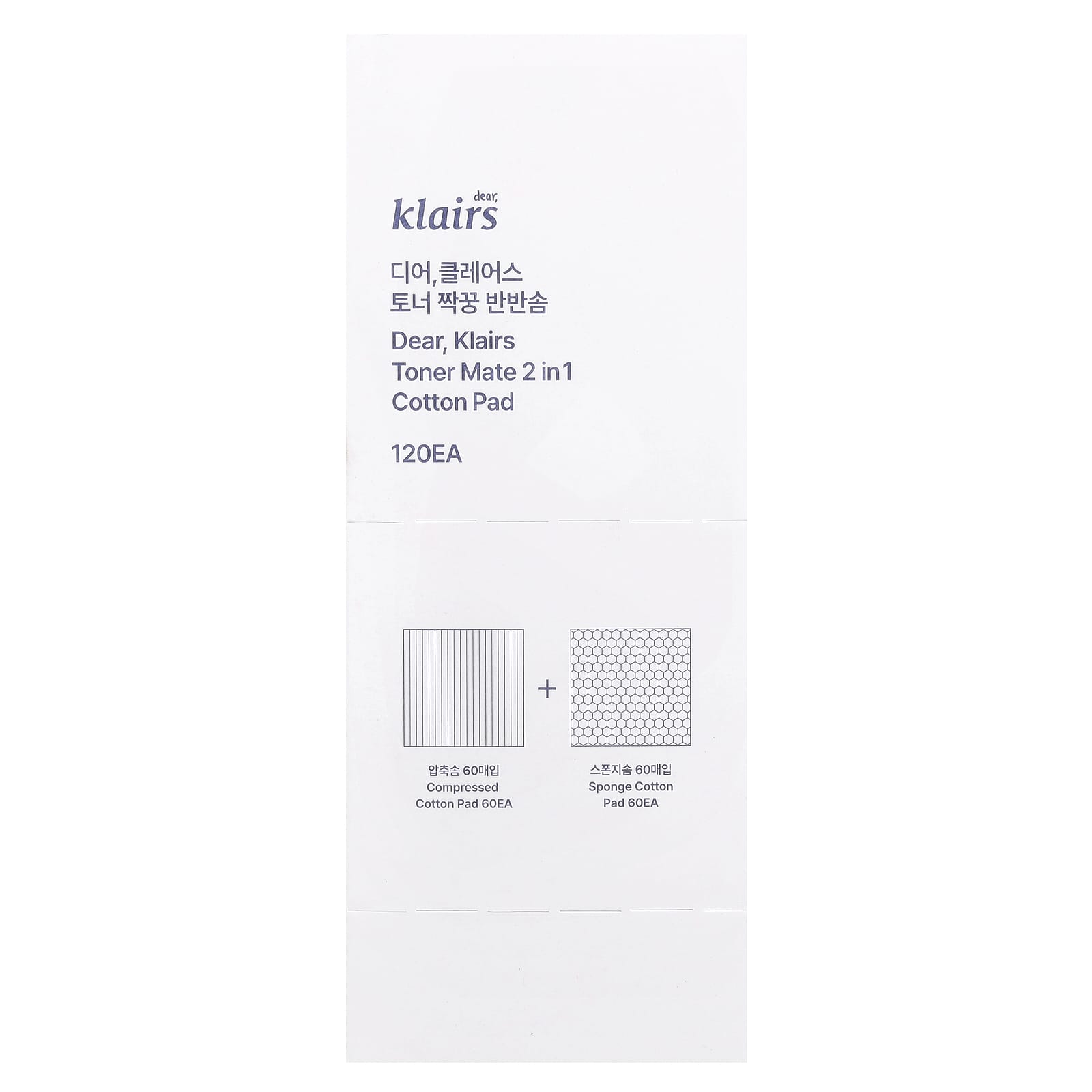 Dear, Klairs, Toner Mate 2 In 1 Cotton Pad, 60 Compressed/60 Sponge ...