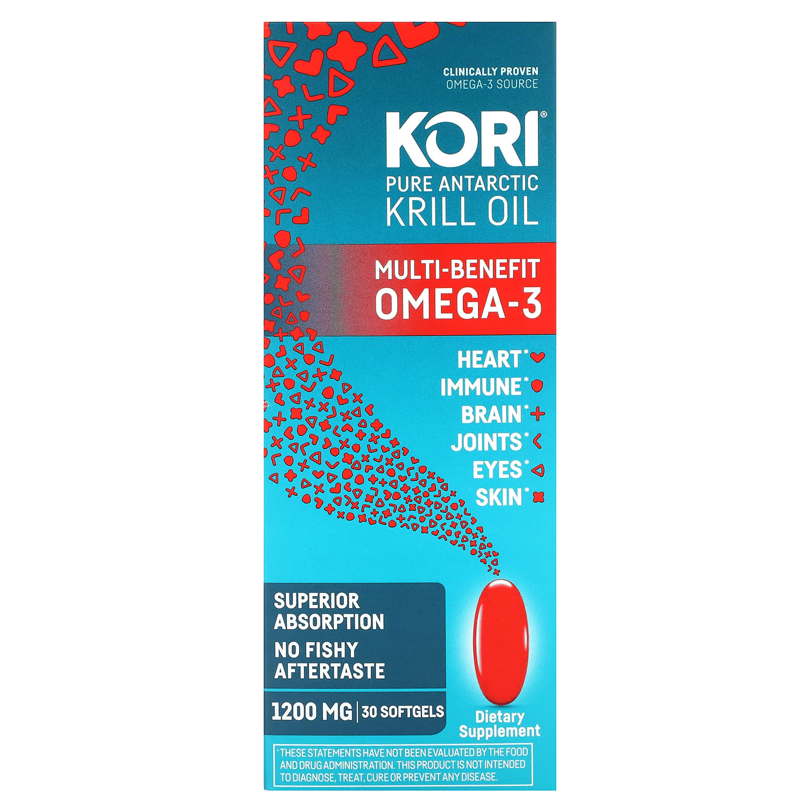 Kori, Pure Antarctic Krill Oil, Multi-Benefit Omega-3, 1,200 mg, 30 ...