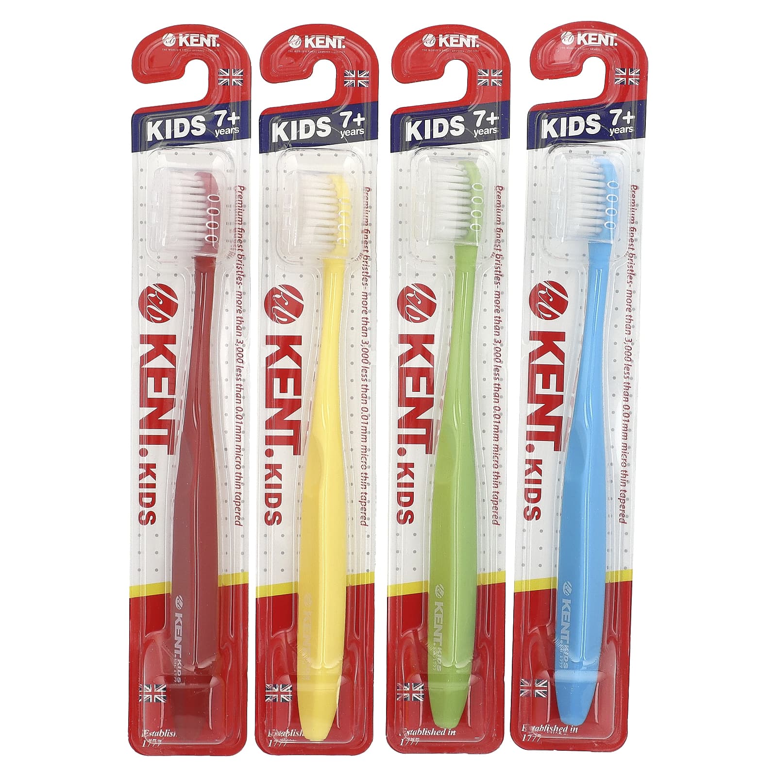 Kent, Kids Premium Finest Toothbrushes, 7+ Years, 4 Toothbrushes