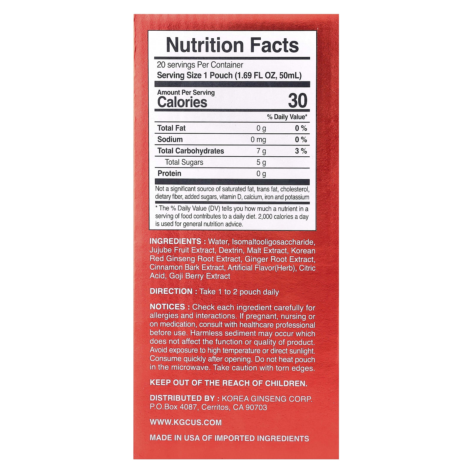 CheongKwanJang, Hong Sam Won, Korean Red Ginseng Drink, 20 Pouches, 1. ...