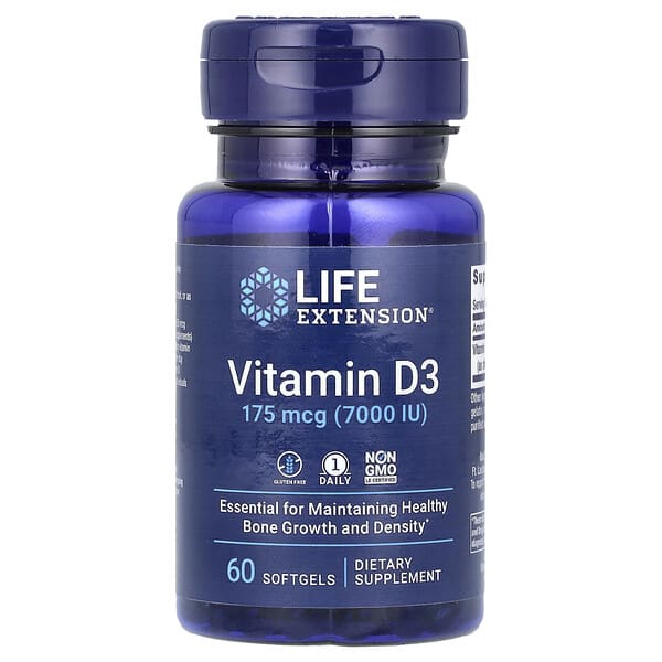 Life Extension, Vitamin D3, 175 mcg (7,000 IU), 60 Softgels