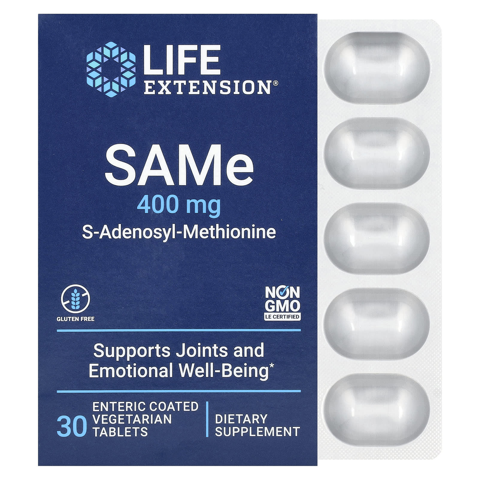Life Extension, SAMe, S-아데노실-메티오닌, 400mg, 장용성 베지 정제 30정