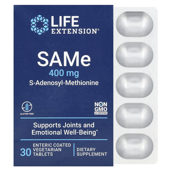 Life Extension, SAMe, S-아데노실-메티오닌, 400mg, 장용성 베지 정제 30정