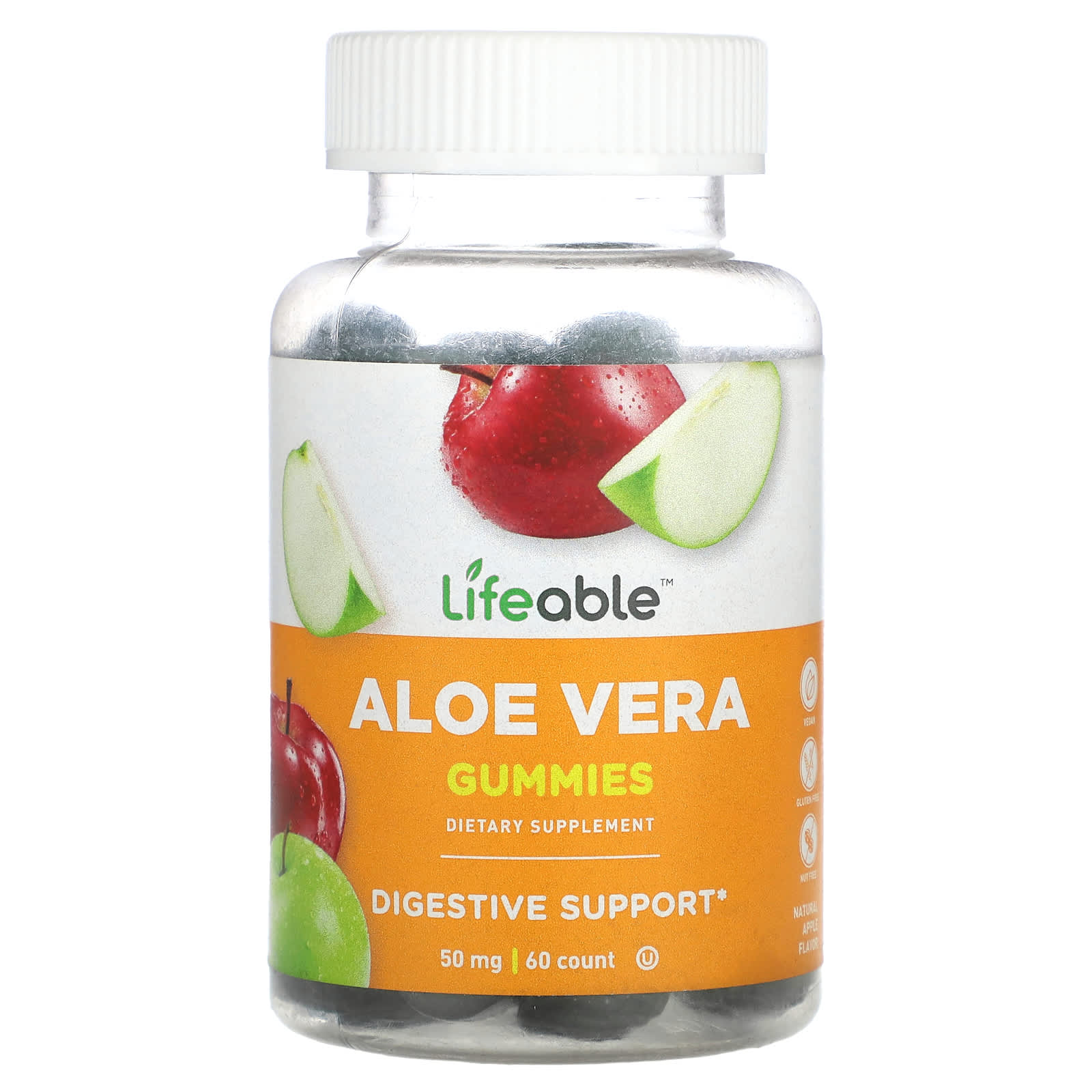 Lifeable, Aloe Vera Gummies, Natural Apple, 50 mg, 60 Gummies (25 mg ...