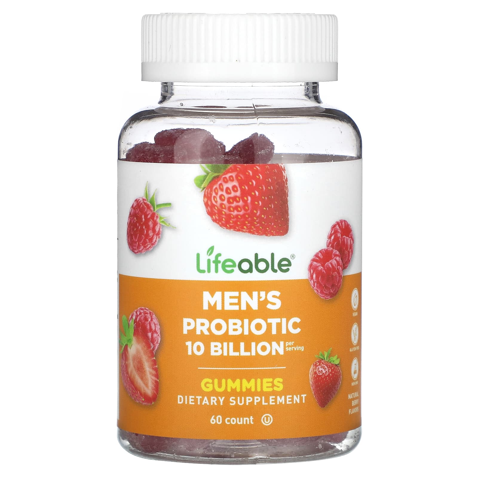 Lifeable, Men's Probiotic Gummies, Natural Berry, 10 Billion, 60 ...