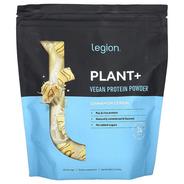 Legion Athletics, Plant+, Vegan Protein Powder, Cinnamon Cereal, 1.5 ...