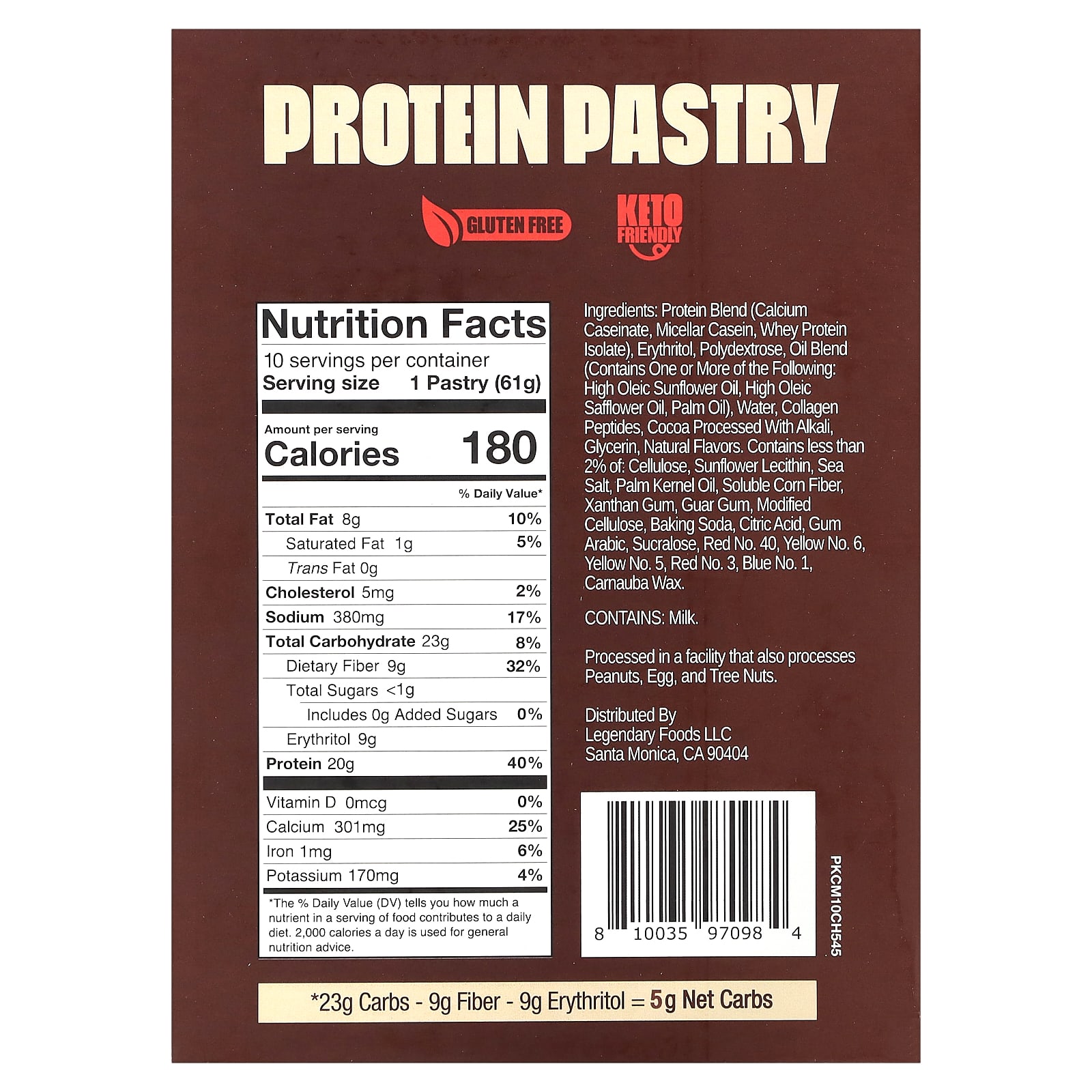 Legendary Foods, プロテインペストリー、チョコレートケーキ、10袋、各61g（2.2オンス）