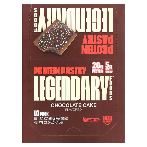 Legendary Foods, Protein Pastry, Chocolate Cake, 10 Pack, 2.2 oz (61 g ...
