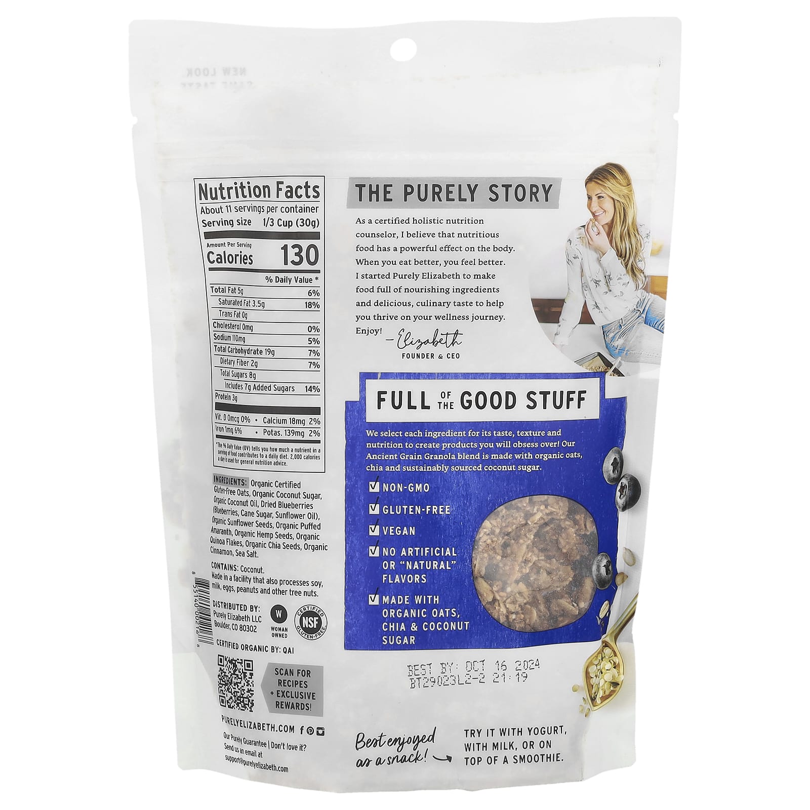 Purely Elizabeth, Ancient Grain Granola, Blueberry Hemp, 12 oz (340 g)
