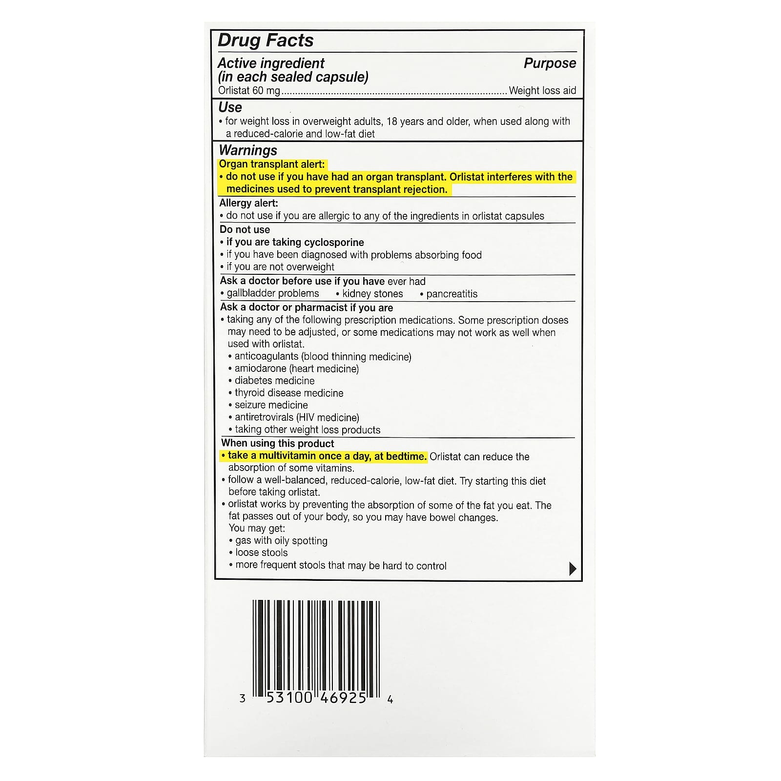 Alli, Orlistat, Weight Loss Aid, Refill Pack , 60 mg, 120 Capsules