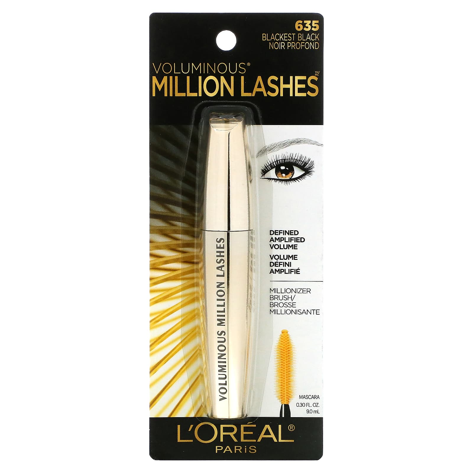 L'Oréal, Voluminous Million Lashes Mascara, 635 Blackest Black, 0.3 fl ...