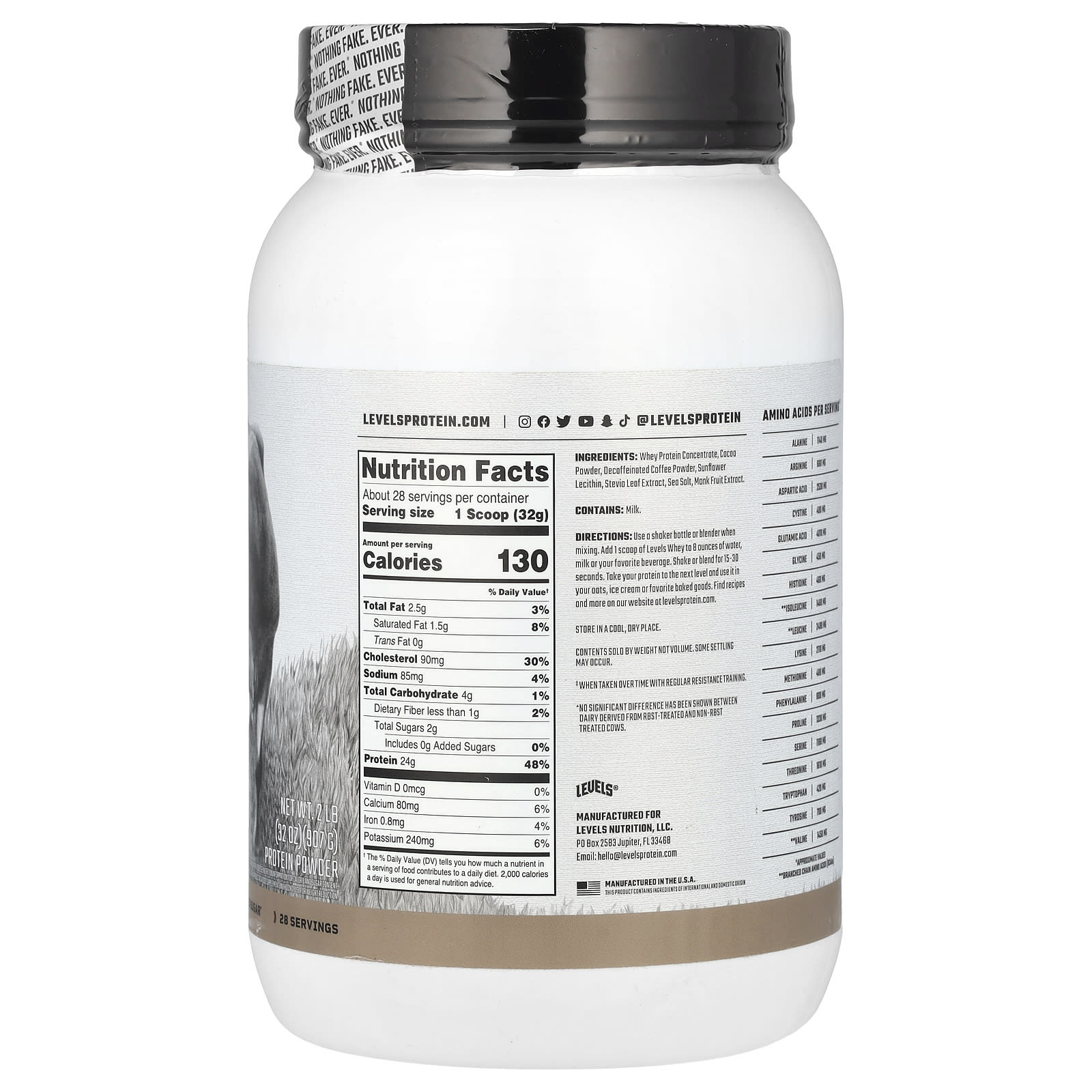 Levels, Grass Fed Whey Protein Powder, Chocolate Mocha, 2 lb (907 g)