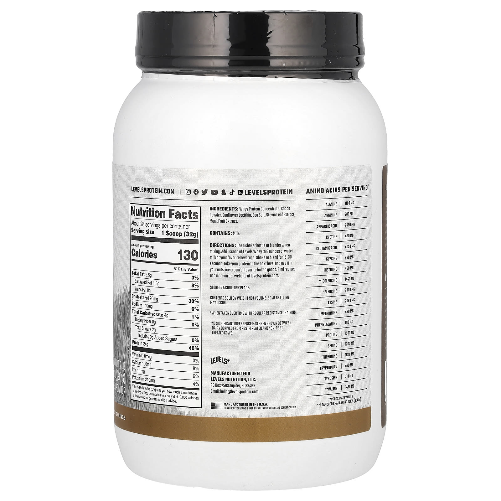 Levels, Grass Fed Whey Protein Powder, Double Chocolate, 2 lb (907 g)