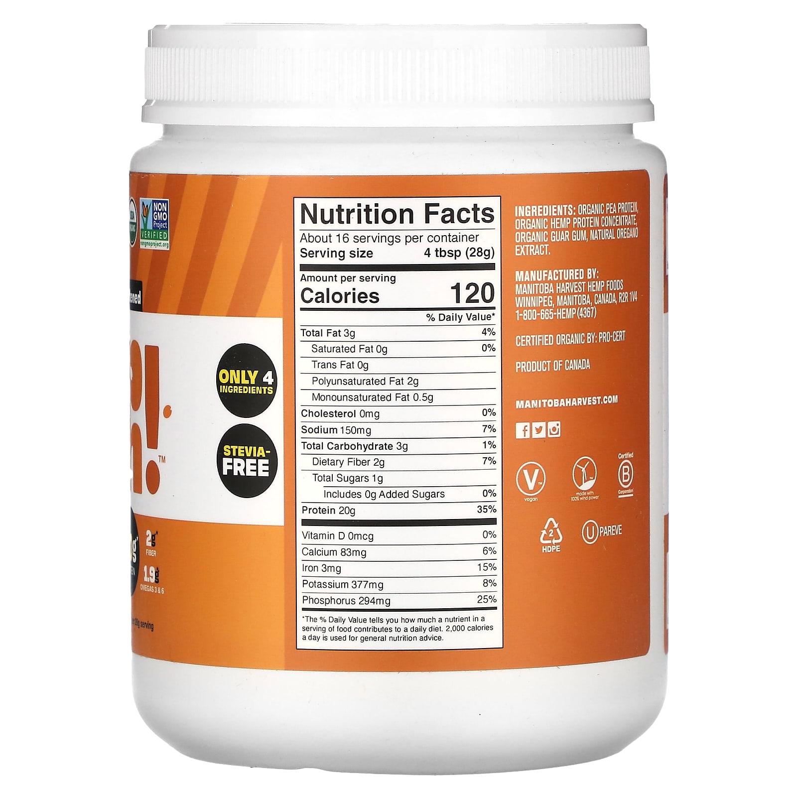 Manitoba Harvest, Organic Hemp Yeah!, Plant Protein Blend, Unsweetened ...