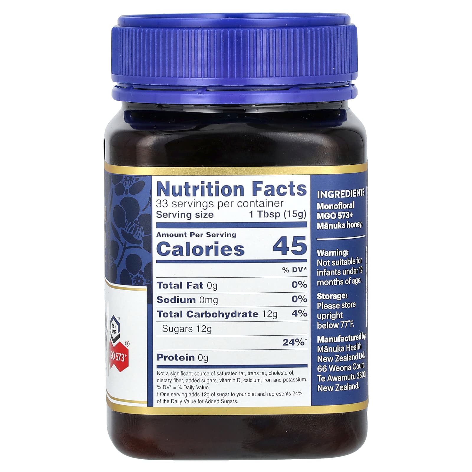 Manuka Health, マヌカハニー、MGO573+、500g（17.6オンス）