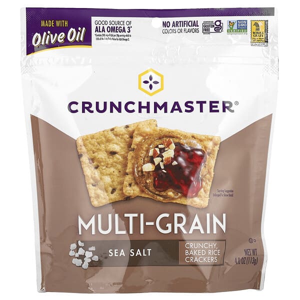 Crunchmaster, Multi-Grain, Crunchy Baked Rice Crackers, Sea Salt, 4 oz ...