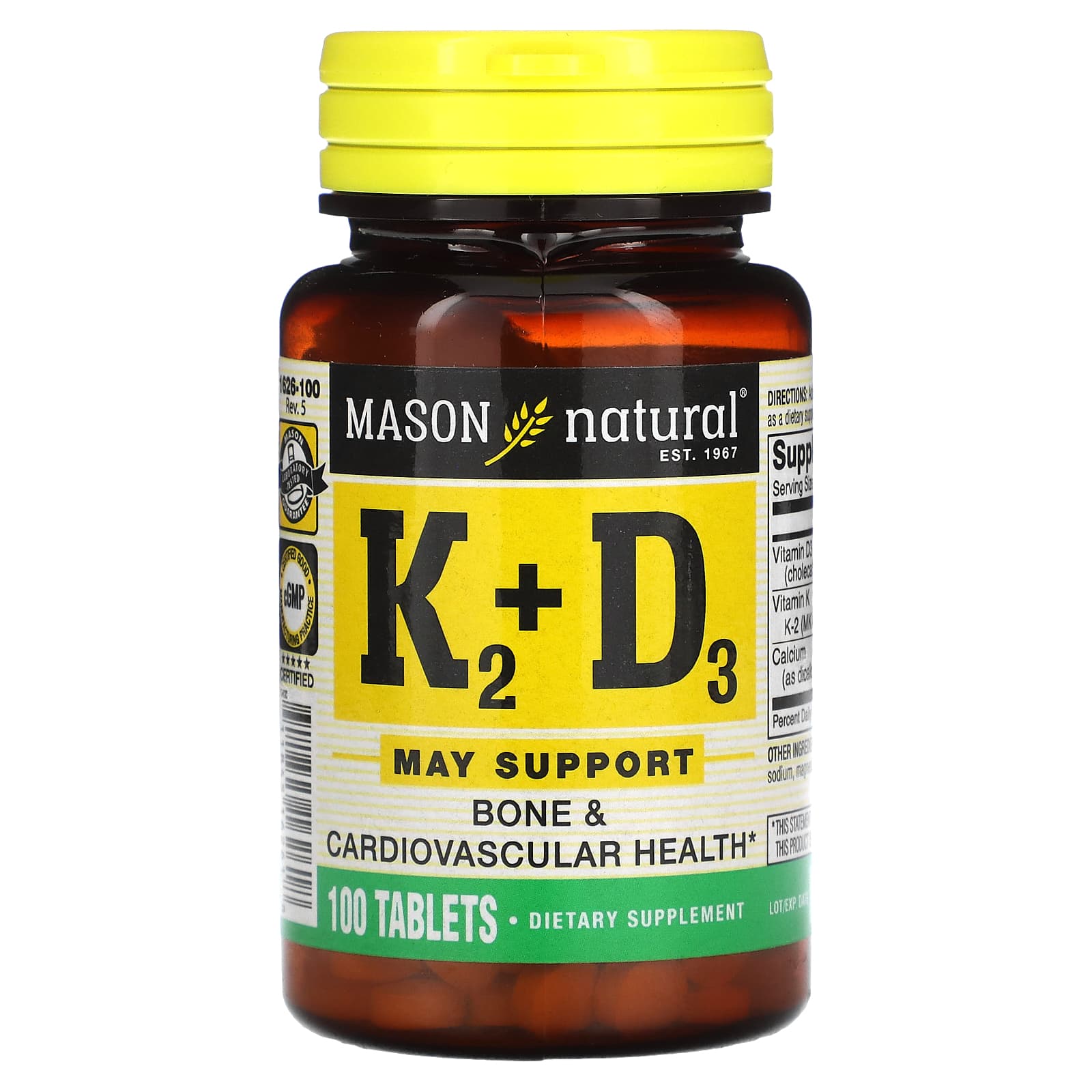 Mason Natural Vitamina K2 M s Vitamina D3 100 Mcg 100 Comprimidos
