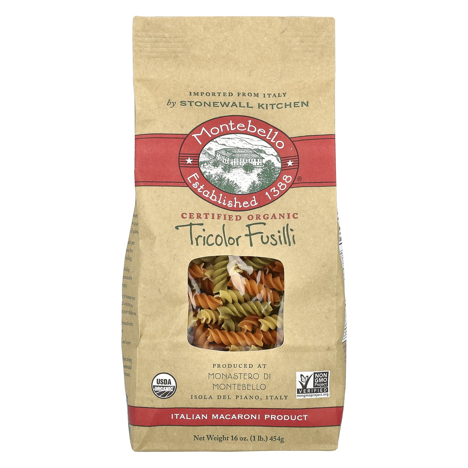 Montebello, Organic Tricolor Fusilli, 16 oz (454 g)