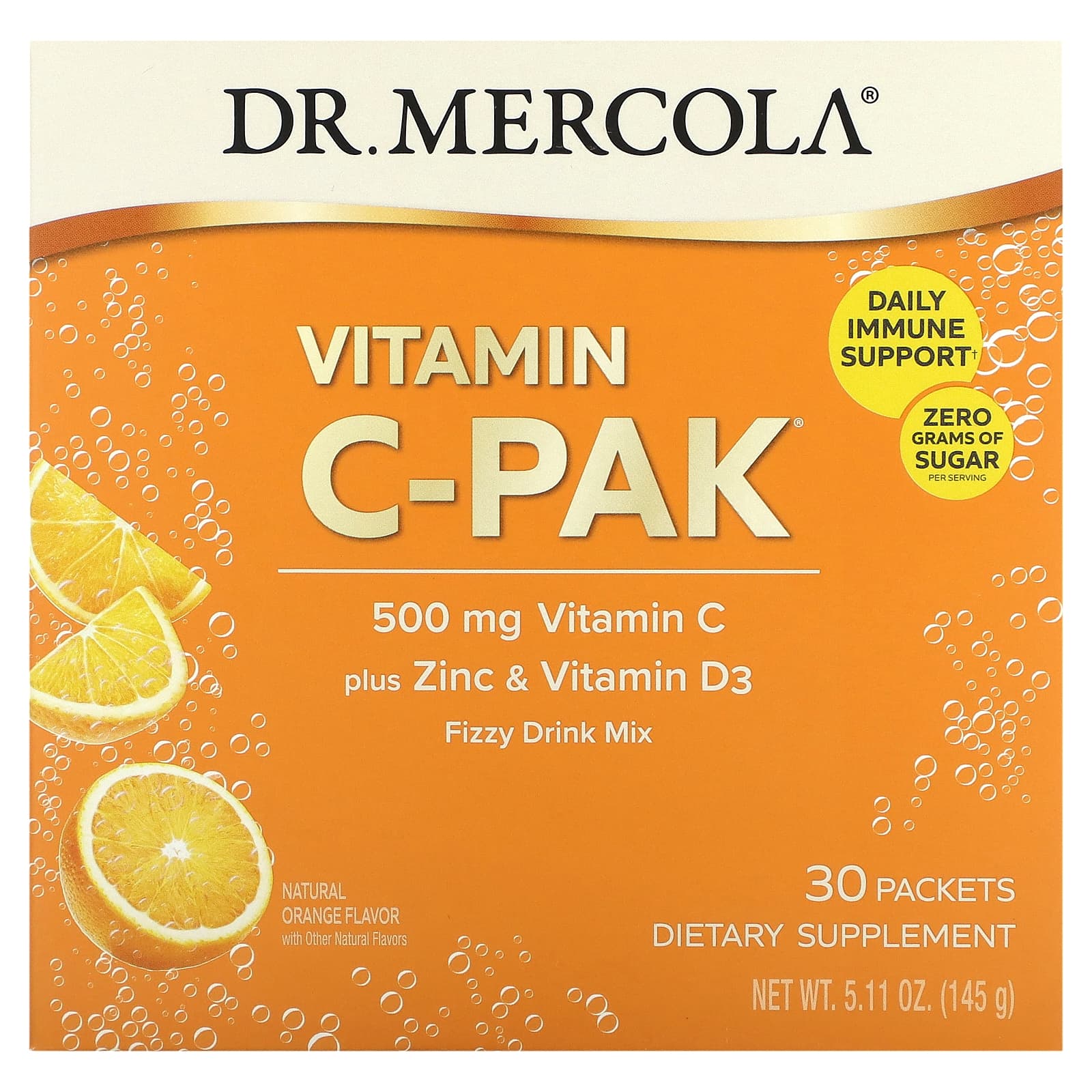Dr. Mercola, Vitamin C-PAK, Natural Orange, 500 mg, 30 Packets 0.17 oz ...
