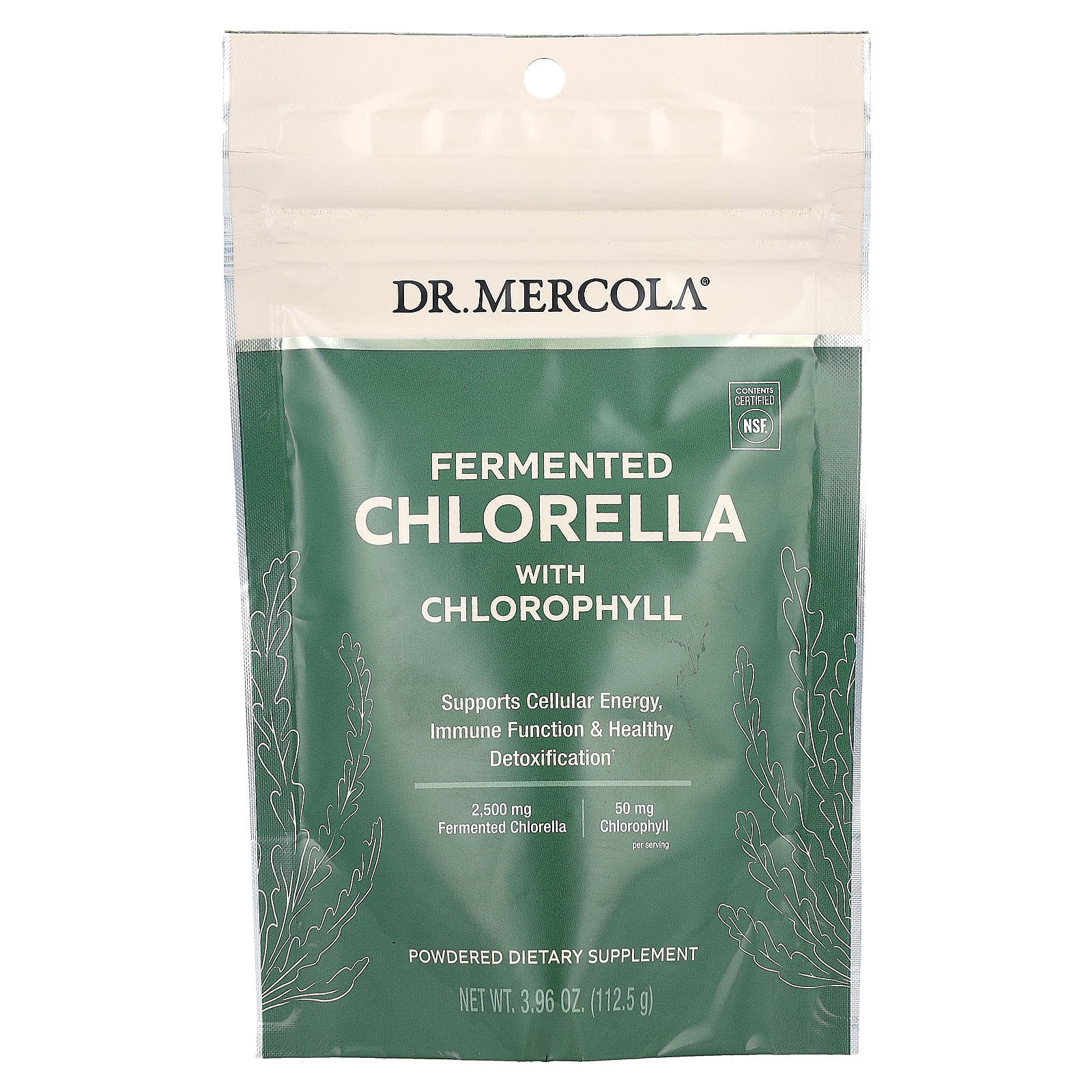 Dr. Mercola, 엽록소 함유 발효 클로렐라, 112.5g(3.96oz)